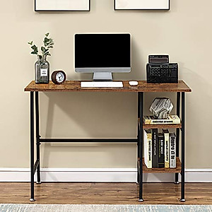 VECELO 43 Inch Computer Modern Student Writing Home-Office, Ladder Desk, Dark Walnut+Black Leg