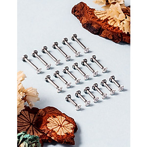 Vsnnsns 14G Lip Rings Stainless Steel Labret Jewelry Monroe Lip Rings Nail Cartilage Tragus Helix Earrings Studs Piercing Jewelry Medusa Piercing Jewelry For Women Men 14 Gauge Earrings 3MM CZ Silver