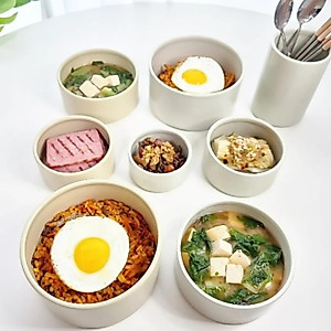 Neoflam FIKA One 16-Pieces Kitchen Reusable Porcelain Ceramic Food Container with Glass Lid, Microwave, Oven, Dishwasher Safe Fridge Storage for Leftover, Meal Prep Organization (Cream White)