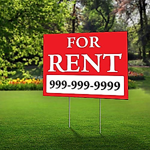 SignPro For Rent Yard Sign | For Rent CUSTOMIZABLE Yard Sign | For Rent Sign | 24" x 18" Corrugated Plastic Yard Signs with H Stakes | Double Sided (1)