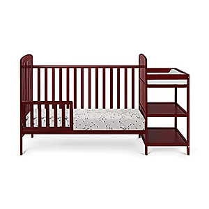 HomVent 3-in-1 Convertible Crib and Changer Combo, Baby Crib with Changing Table (Cherry)