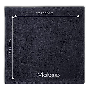 Makeup Remover Face Towels 6pack - 13" x 13" Black Turkish Cotton Washcloths with Makeup Headband - Super Soft Makeup Remover Cloths Perfect Holiday Gift