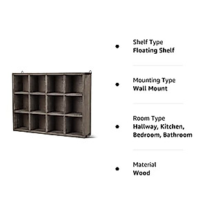 Flexzion Floating Shelf - Brown Wood Wall Mounted Freestanding Shelving Unit Wooden Wall Shelf 12 Compartment Slot Shadow Box, Showcase Display Organizer Shelf Vertical/Horizontal