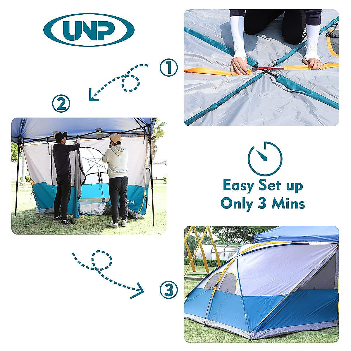 UNP Camping Tent | Canopy Side Tent for 10' x 10' Canopies Tent Easy Set Up Gazebo, Ocean Blue (Canopy/SHELTER NOT Included)