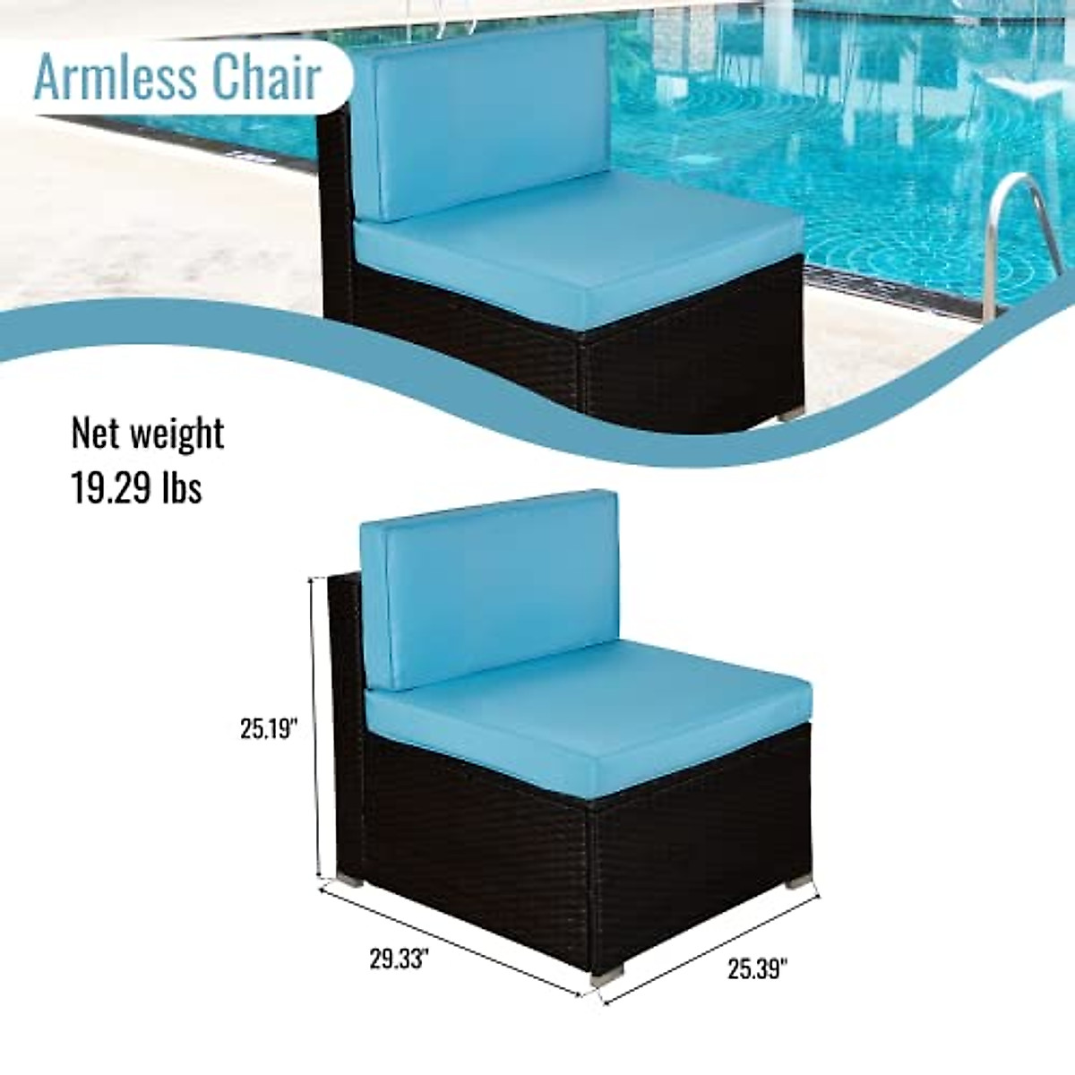 HomSof 6-Piece PE Rattan Wicker Sectional Cushioned Sofa Sets with 1 Red Pillow, Blue + Brown