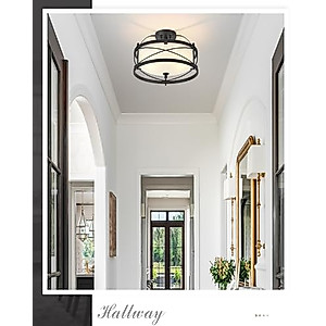 LHLYCLX Entryway Drum Light Fixtures, Semi-Flush Mount Rustic Ceiling Light for Hallway Living Room Bedroom Kitchen, Old Bronze Finished (Brown)