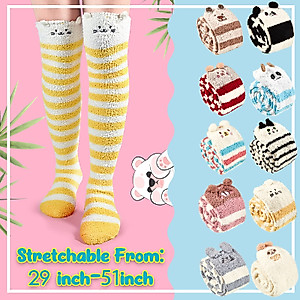 Hercicy 10 Pairs Thigh High Socks Cute Cartoon Thigh High Stockings Women over Knee Fuzzy Socks Winter Leg Warmers, One Size