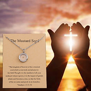 WSNANG Mustard Seed of Faith Cards Mustard Seed Necklace Religious Inspirational Mustard Seed Jewelry for Women (The kingdom card)