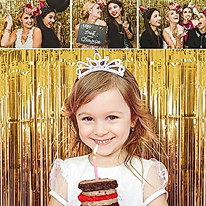 Twinkle Star 2 Pack Photo Booth Backdrop Metallic Tinsel Foil Fringe Curtains Environmental Background for Birthday Wedding Party Christmas Decorations (Gold)