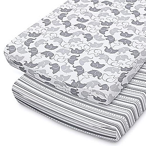 The Peanutshell Baby Changing Pad Covers for Boys or Girls | Grey & White 2 Pack Set | Elephant & Stripes