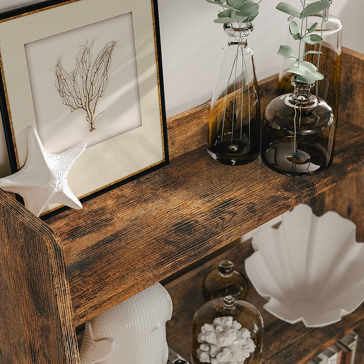 IRONCK Bookshelf and Bookcase, Industrial 5 Tier Wood Ladder Shelf, for Home Office, Living Room, Bed Room, Vintage Brown