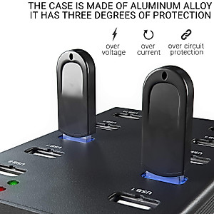 SotMa 10 Port USB 2.0 Hub - USB Hub - Powered USB Hub for Mining - Multiple USB Port Hub - USB Splitter Hub with 12V 5A Power Adapter, LEDs, Mounting Bracket - Black