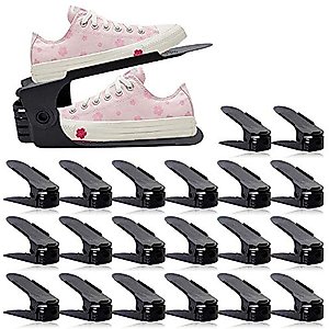 WISHAVE Shoe Slots Organizer 20 Pack for Closet, Adjustable Shoe Stacker Space Saver,Double Deck Shoe Rack Organizer Holder (Black)