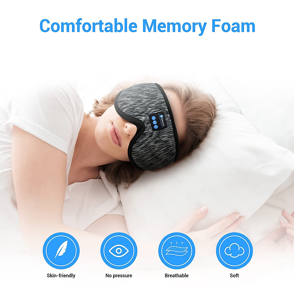Bluetooth Sleep Eye Mask 3D Sleep Headphone with Headphones with Speakers and Microphone, Wireless Music Sleeping Eye Mask Washable Earbuds for Side Sleeper, Air Travel, Office Nap, Meditation (Grey)