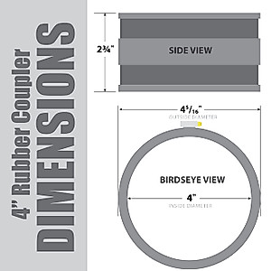 4 inch to 2-1/2 inch Reducer with 4 inch Flexible Cuff Rubber Coupler Fitting and Stainless Steel Hose Clamps for Dust Collection on Machinery and Workshop Vacuums