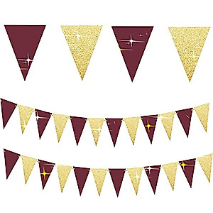 Graduation Decorations 2023 Maroon Gold/Maroon Grad/Burgundy Gold Birthday Party Decorations for Women/2pcs Triangle Bunting Banners for Women's 40th/50th Birthday Fall/Rustic Wedding Decorations