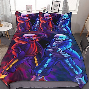 TKBIIuds Blue & Red Sa-ns Bed Sheet Duvet Cover Set Print Pattern Soft 3-Piece Bedding Set with 2 Pillow Shams 86"x70"