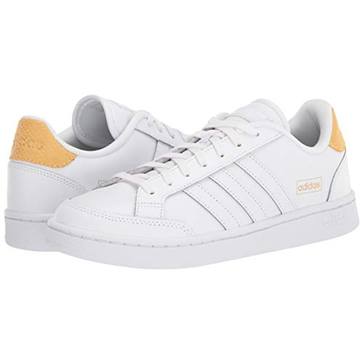 adidas Women's Grand Court SE Tennis Shoe, White/White/Orange tint, 8.5