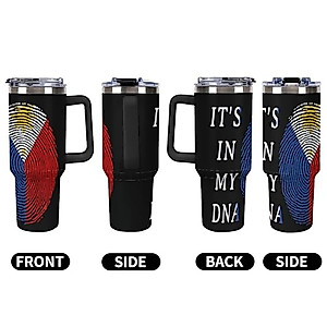 IT'S In My DNA Philippines Flag 40 Oz Tumbler with Handle And Straw Lid,Insulated Reusable Stainless Steel Travel Glass Mug 40 Ounces
