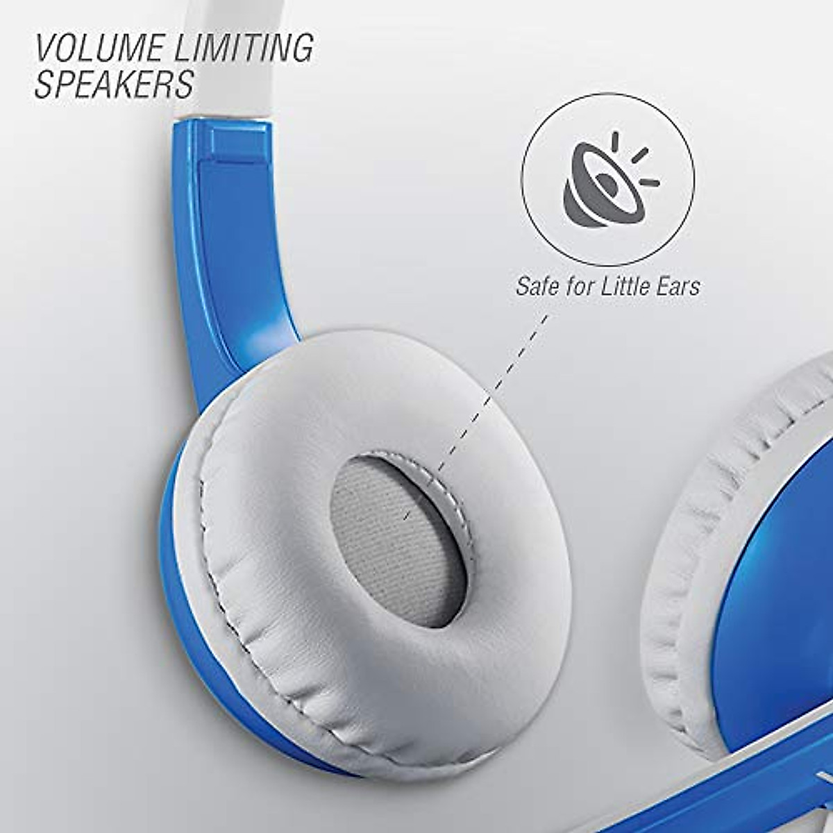 Volkano Kid-Friendly Volume-Controlled Headset, Adjustable Microphone for Elearning, Home School, 5.9 Inch Cable w/Adorable Animal Cable Protector, Smartphones, Computers [Blue] - Chat Junior Series