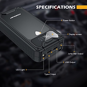 Car Jump Starter Portable, Acmount 1500A Peak Jump Starter Battery Pack for Up to 7L Gas or 6L Diesel Engine, 12V Portable Car Battery Starter with LED Display, USB Quick Charge