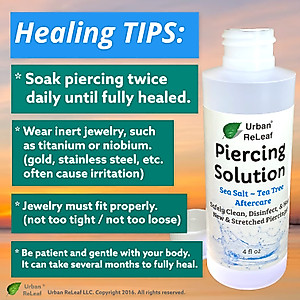 Urban ReLeaf Piercing Solution ! Soothing Sea Salts & Tea Tree AFTERCARE 4 oz, Ready to use. Safely Clean and Calm New & Stretched Piercings. Gentle Effective Natural & Proven. Works Fast