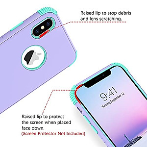 BENTOBEN iPhone X Case, iPhone Xs Case, 2 in 1 Slim Full Body Rugged Shockproof Hybrid Hard PC Bumper Drop Protective Girls Women Boy Men Covers for iPhone X/XS 5.8 inch, Purple/Mint