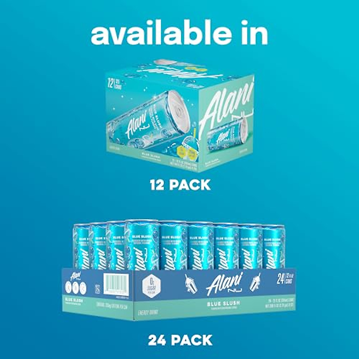 Alani Nu BLUE SLUSH Sugar Free, Low Calorie Energy Drinks | 200mg Caffeine | Biotin B Vitamins | Zero Sugar | 10 Calories | 12 Fl Oz Cans | 12 Pack