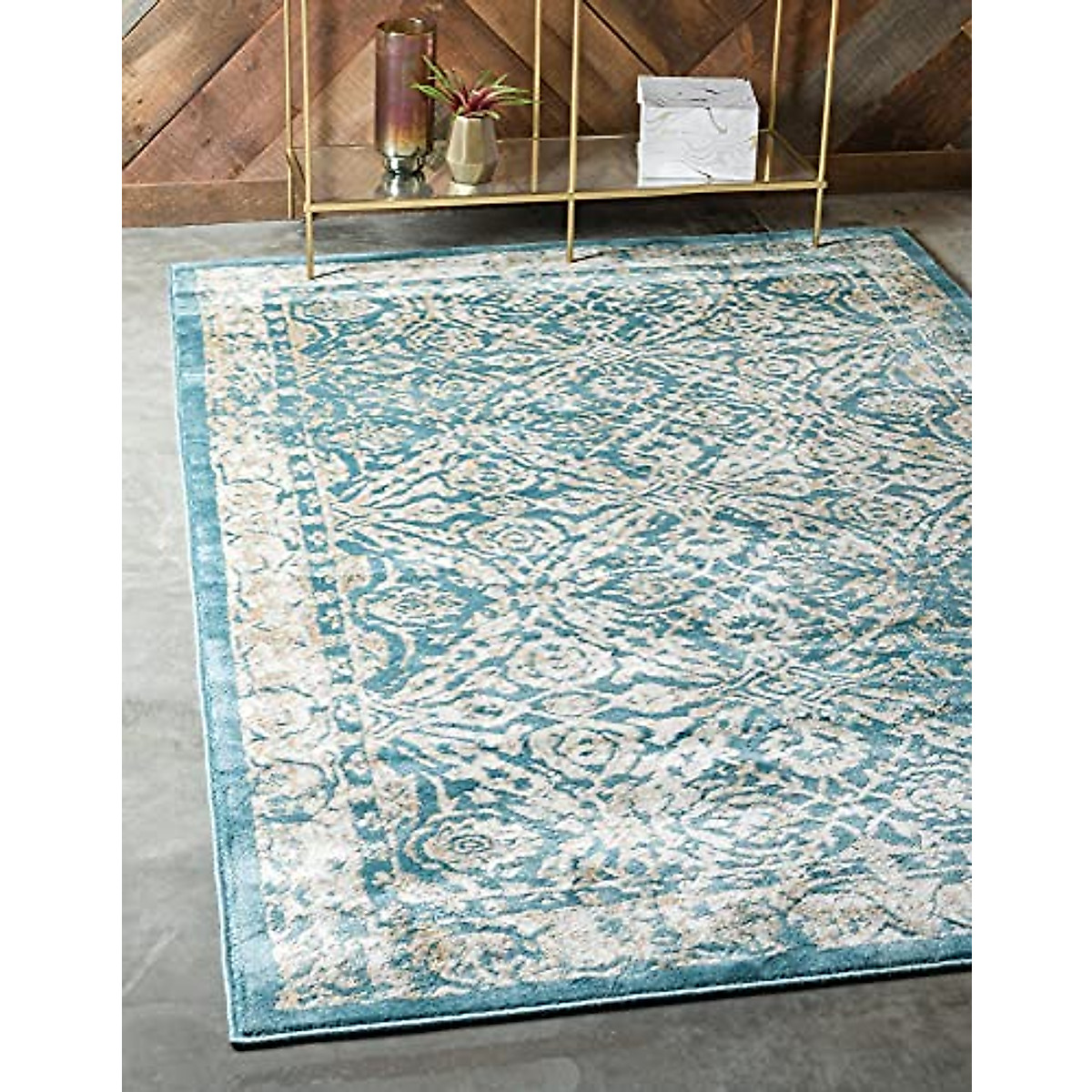 Unique Loom Oslo Collection Traditional Botanical Teal Area Rug (5' x 8')