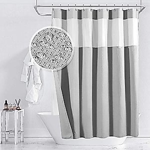 Yimobra Waffle Shower Curtain Sets with Liner, Heavyweight Fabric with 12 Hooks, Water-Repellent, Washable, Mesh Top Window, 72 "x 72", Gray