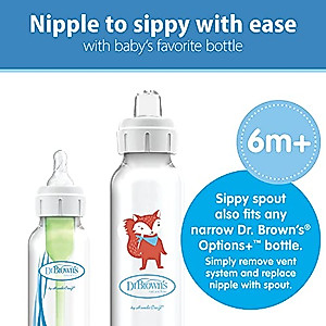 Dr. Brown’s® Milestones™ Narrow Sippy Bottle, 100% Silicone Soft Sippy Spout, 8oz/250mL, Fox & Lion, 6m+