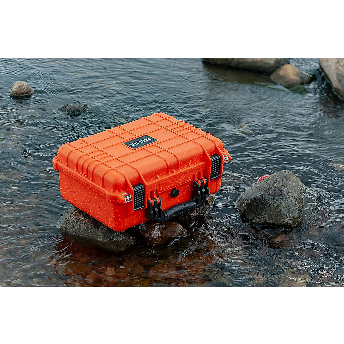 MEIJIA Portable All Weather Waterproof Camera Case with Customizable Fit Foam,Fit Use of Drones, Camera, Equipments, Pistols,15.98x12.99x6.85inches(Orange)