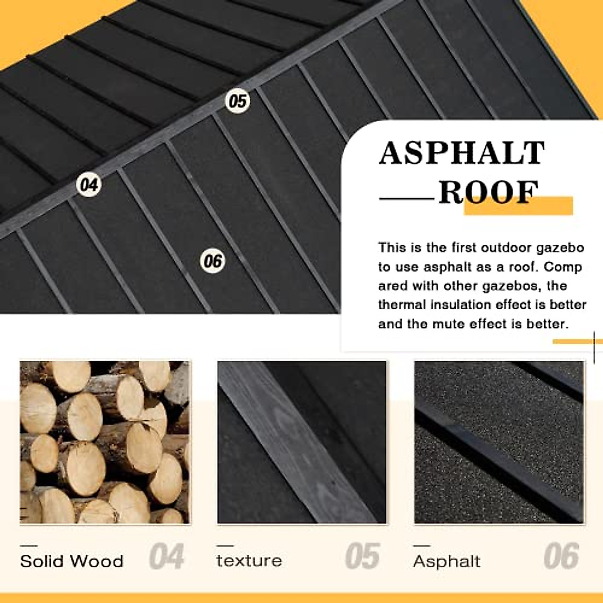 Erinnyees 12' x 11' Solid Spruce Wood Hardtop Gazebo with Waterproof Asphalt Roof for Lawn, Garden, Deck, Patio