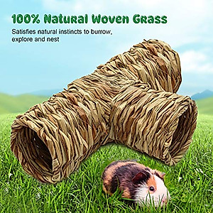 BWOGUE Hamster Grass Tunnel Toy Nature's Hideaway Guinea Pig Tunnels and Tubes Toys for Rats,Syrian Hamster,Ferrets,Guinea Pig,Chinchilla Hedgehog and Bunny