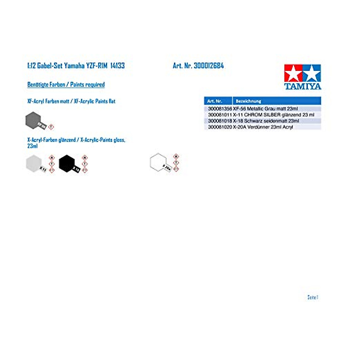 TAMIYA 12684 – 1:12 Fork Set Yamaha YZF-R1M 14133, Model Building, Plastic Kit, Hobby, Crafts, Gluing, Model Kit, Model, Assembly