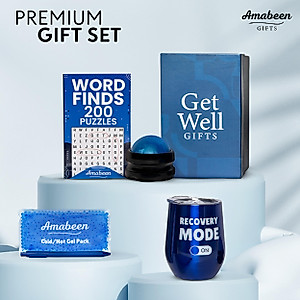 Amabeen Get Well Soon Gifts for Men - Gift Basket Containing Insulated Tumbler, Mindfulness Puzzle Book, Massager Ball, Hot/Cold Gel Pack - Hospital Care Package - Ideal After Surgery & Recovery