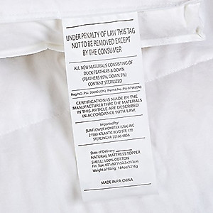 Sunflower Hometex USA Sunflower FB-60Q Supportive Cotton Down and Featherbed Mattress Topper, Queen, Natural