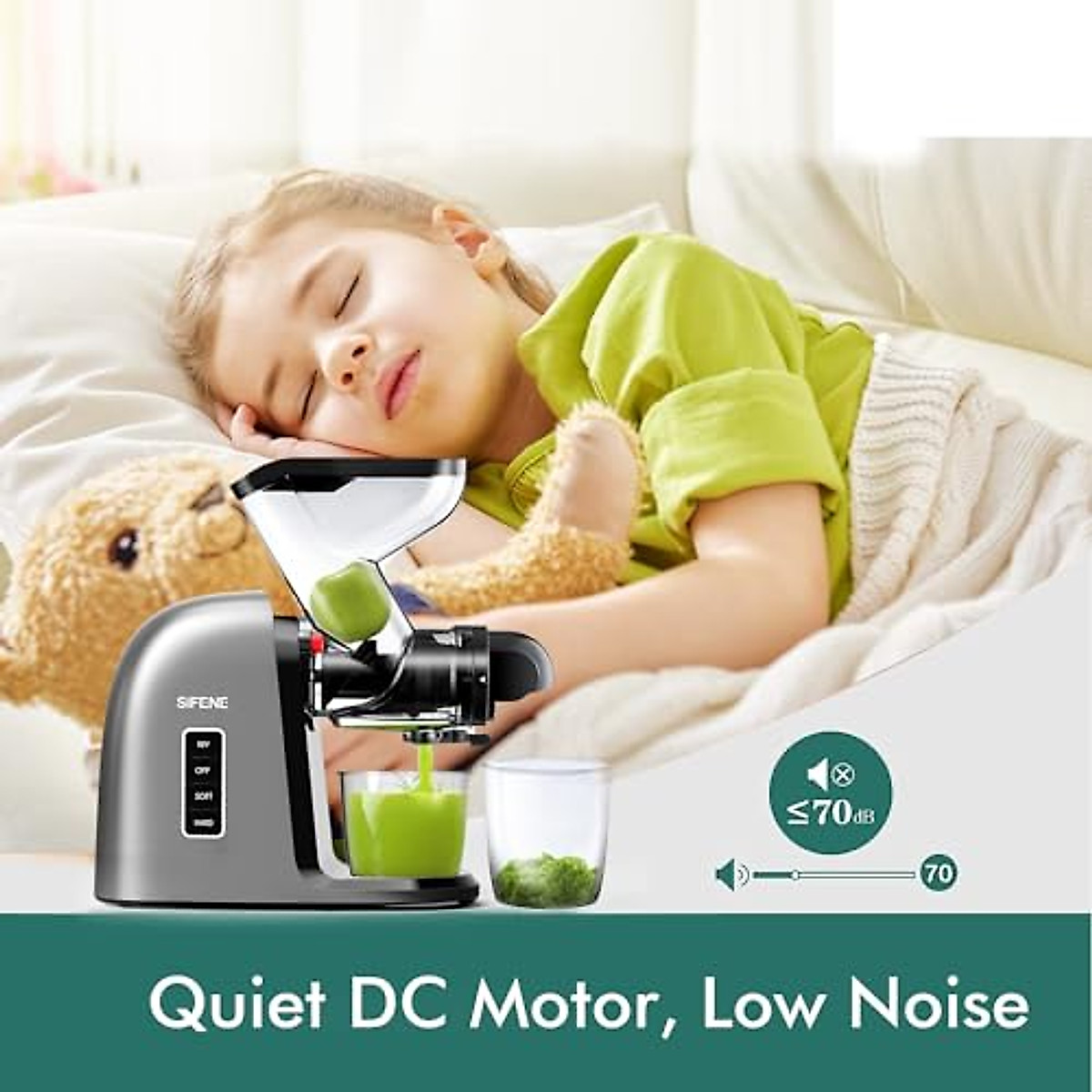 SiFENE Cold Press Juicer Machine, Wide Feed Chute, High Yield, Better Flavor, Easy to Clean Juice Extractor Maker for Whole Fruit & Vegetable, BPA-Free Celery Juicer with Quiet DC Motor