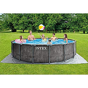 Intex Greywood Prism Frame 15' x 48" Round Above Ground Outdoor Swimming Pool Set with 1000 GPH Filter Pump, Ladder, Ground Cloth, and Pool Cover