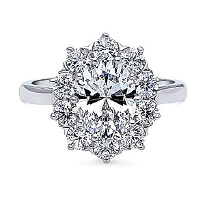 BERRICLE Sterling Silver Flower Cubic Zirconia CZ Statement Halo Fashion Ring for Women, Rhodium Plated Size 7