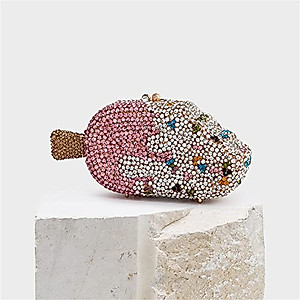 Tngan Women Ice Cream Shaped Evening Clutch Glitter Full Rhinestones Bag Girl Summer Dress Shoulder Bag, Peach