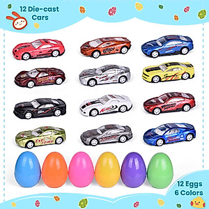 FUN LITTLE TOYS 12PCS Easter Eggs with Cars Vehicles for Easter Basket Stuffers
