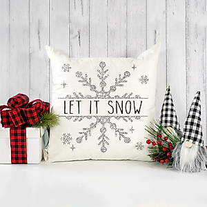 AOFANGGO Christmas Pillow Covers 18x18 Set of 4 Silver Glitter Holiday Decorations White Xmas Throw Pillows Cushion Covers for Bed Chair Sofa Couch