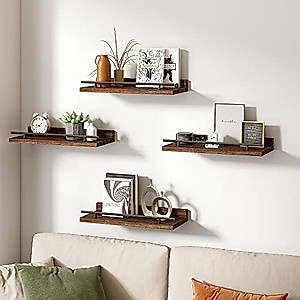 Fixwal Floating Shelves, Bathroom Wall Decor Set of 4, Rustic Farmhouse Wood Bathroom Wall Shelves for Bathroom, Living Room, Kitchen, Bedroom (Carbonized Black)