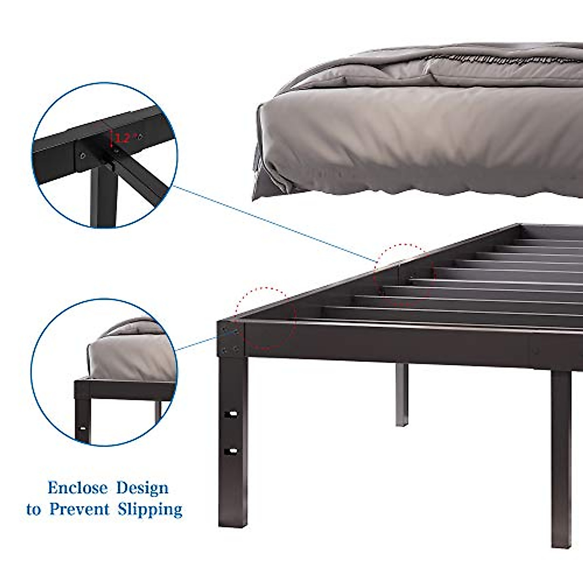 Homdock King Size Bed Frame-16 Inch Metal Platform Mattress Foundation/Sturdy Strong Steel Structure 3500 lbs Heavy Duty/Noise Free/None Slip/No Box Spring Needed/Black Finish