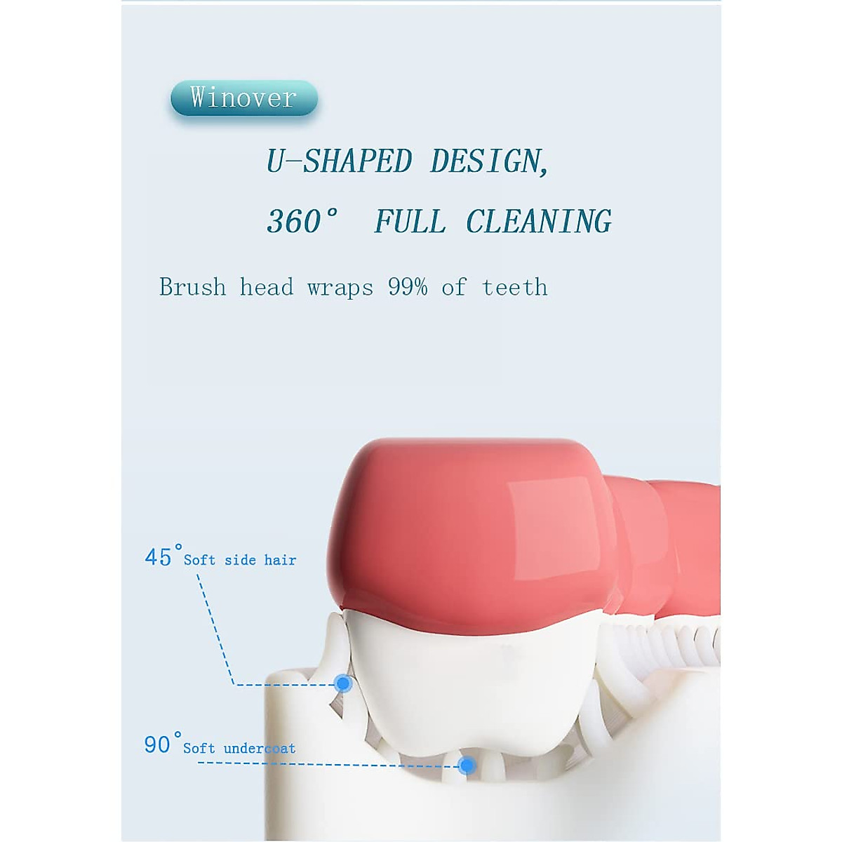 Winover 2 Pcs Kids U-Shaped Toothbrush, Food Grade Soft Silicone Brush Head, Does not Hurt The Gums, 360° Oral Cleaning Design (Age 2-6)