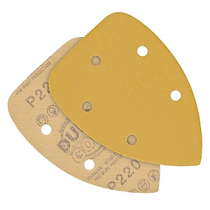 Dura-Gold Premium Mouse Detail Sander Sandpaper Sanding Sheets - 220 Grit (Box of 24) - 5 Hole Pattern Hook & Loop Triangle Mouse Discs - Woodworking Wood, Furniture Crafting, Sand Automotive Paint