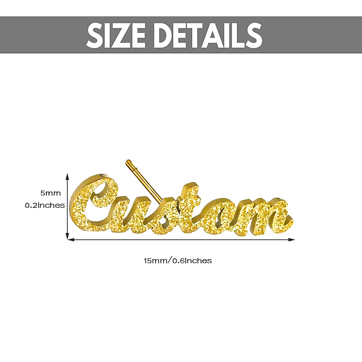 MRENITE 10k 14k 18k Solid Yellow Gold Personalized Name Stud Earrings – Dainty Nameplate Jewelry - Custom Any Name Gift for Women Her (Frosted Straight)