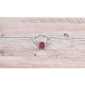 KOKAV 14K White Gold Genuine Ruby 1 Ct Emerald Cut with Diamonds Ring, Size 7