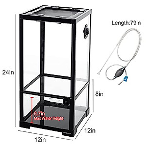 REPTIZOO 15 Gallon Full Glass Reptile Terrarium 12" x 12" x 24" Knock-Down Glass Tank and Siphon Gravel Cleaner Set, Small Habitat for Reptile Chameleon, Tree Frogs, Arboreal Geckos,Lizard